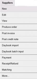 Suppliers Menu - Overview - Prelude Software Help
