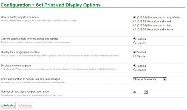 Set Print/Display Preferences - Prelude Software Help