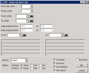 SOP – Orders by Rep Code – Prelude Software Help