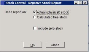 Stock - Negative Quantities Report - Prelude Software Help