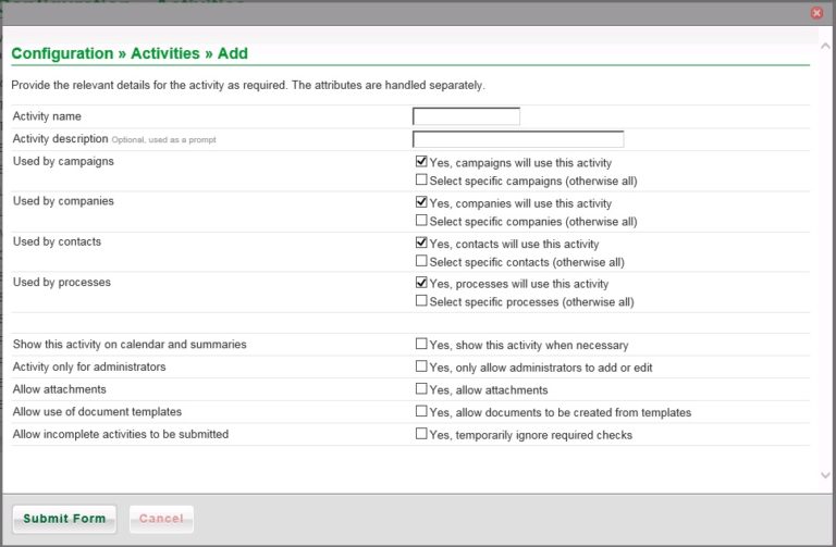 Config - Activities - Prelude Software Help