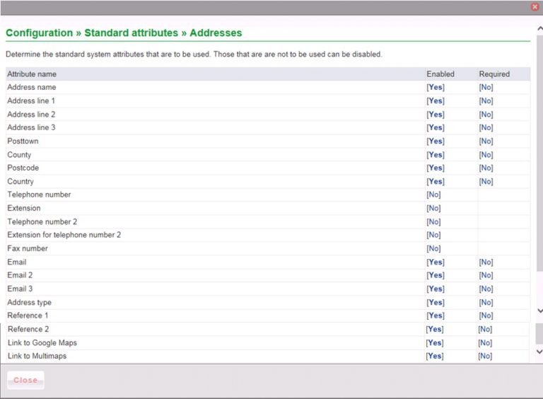 Config - Attributes - Addresses - Prelude Software Help
