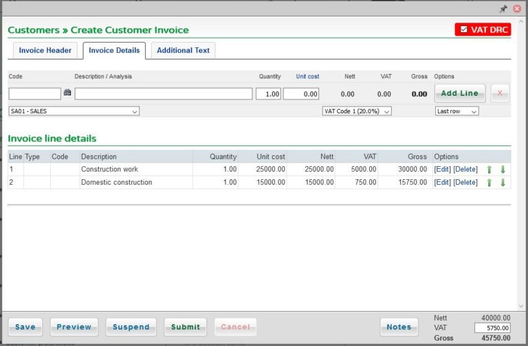 Domestic Reverse Charge (DRC) - Prelude Software Help